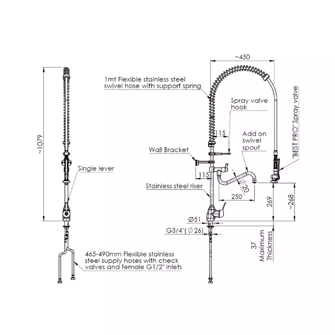 Bateria prysznicowa zlewozmywakowa jednootworowa łokciowa ze ...